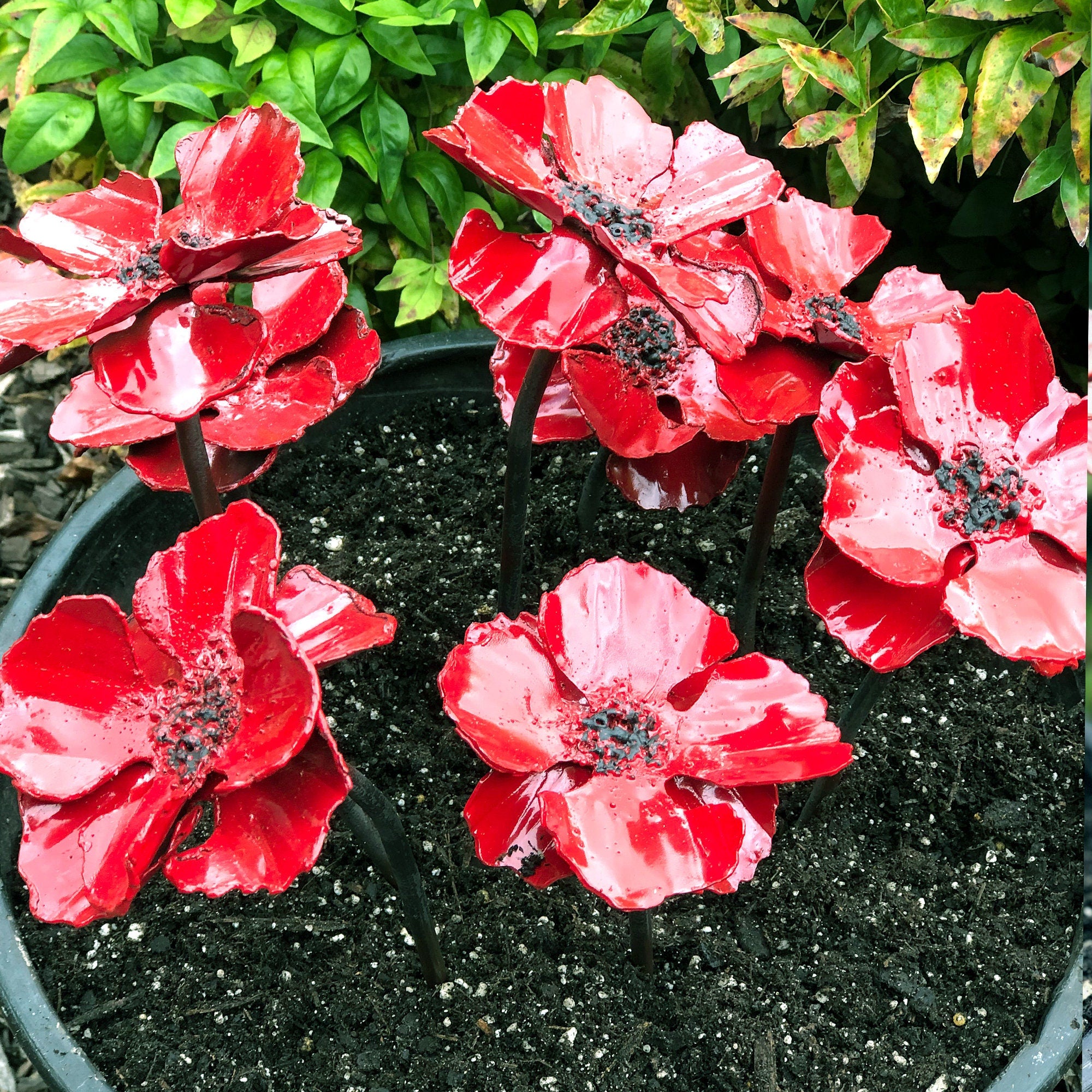Metal Poppy Flower Garden Art: Colorful Steel Bloom Insert – DWCMETALS