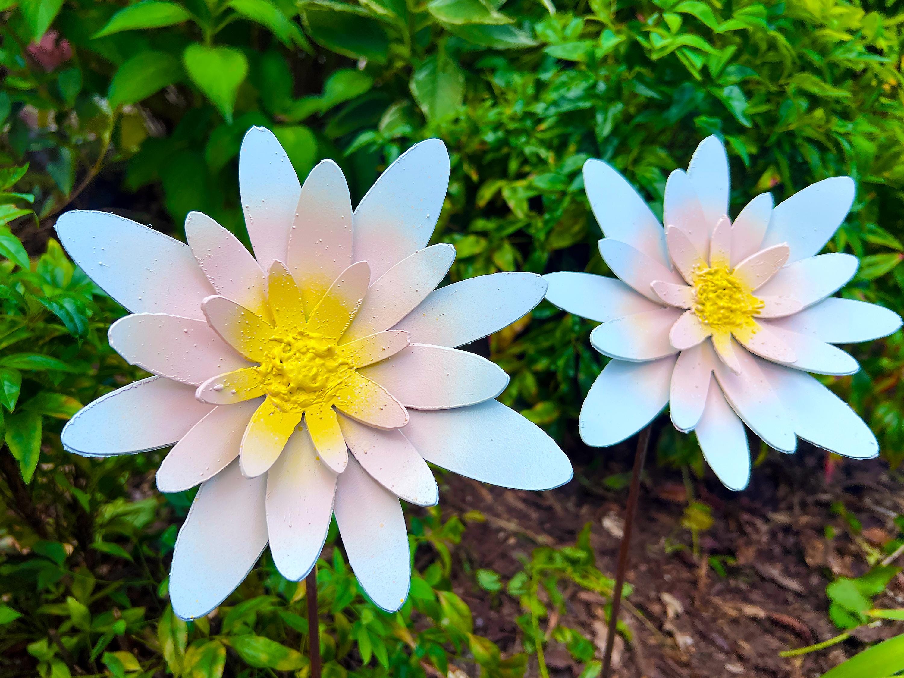 Handmade Metal Water Lily Garden Stakes - Pink & White Floral Decor ...